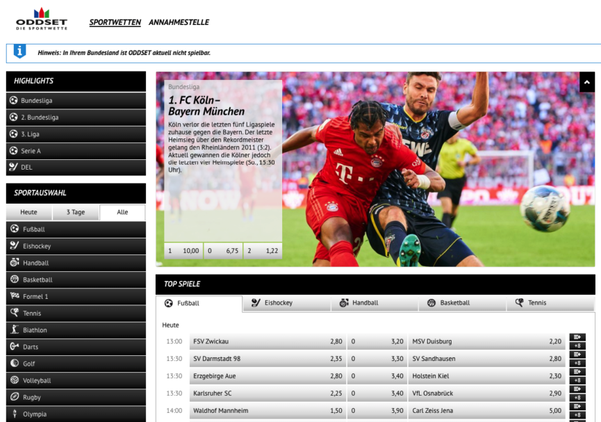 Oddset Sportwetten: Der staatliche deutsche Buchmacher im Test 2022